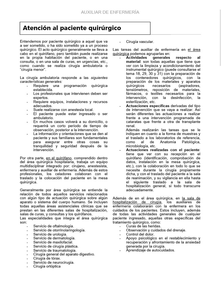 Atencion Al Paciente Quirurgico | PDF | Cirugía | Hospital