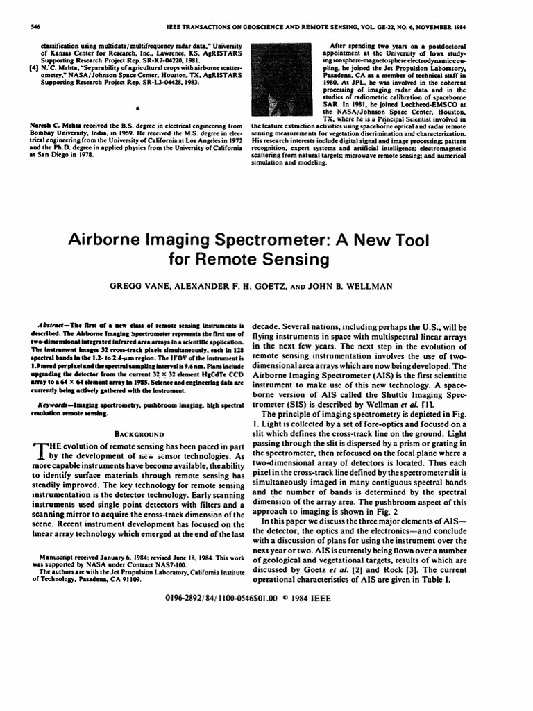 Airborne Imaging Spectrometer: A New Tool For Remote Sensing | PDF ...