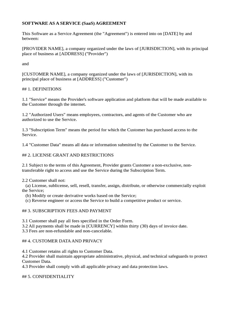 SOFTWARE AS A SERVICE (SaaS) AGREEMENT | PDF | Software As A Service ...