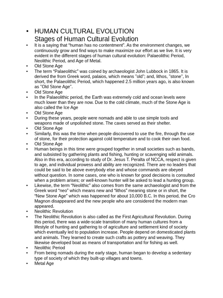 Human Cultural Evolution and Civilization Notes | PDF | Paleolithic ...