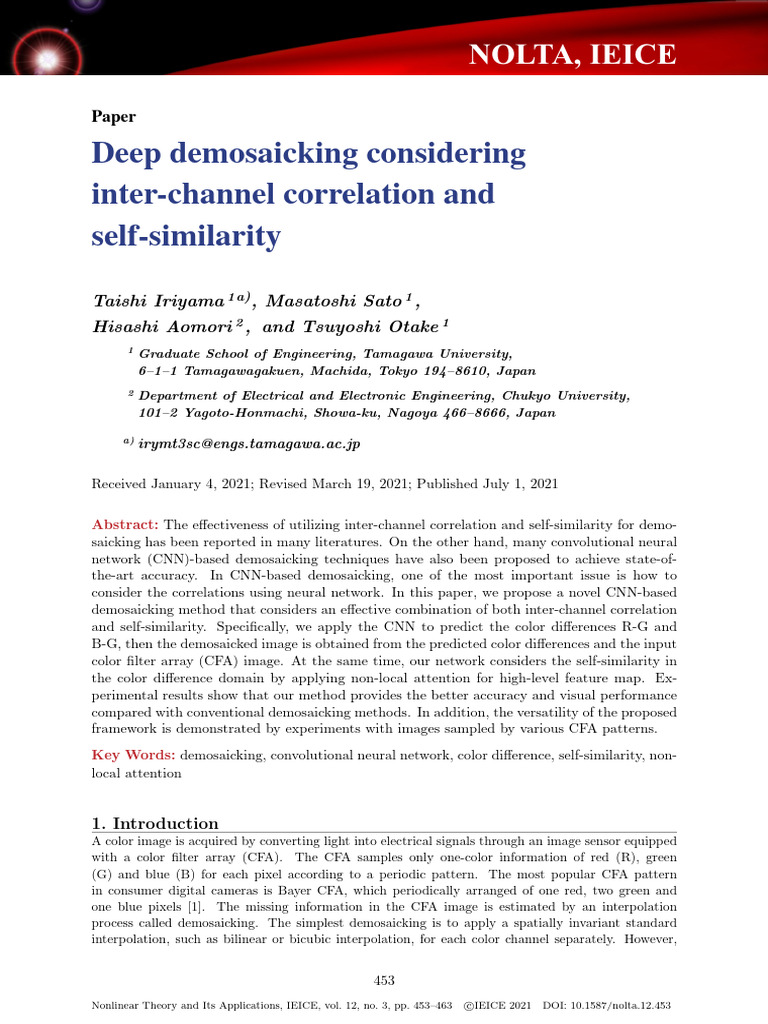 Deep Demosaicking Considering Inter-Channel Correlation and Self-Similarity | PDF | Computer ...