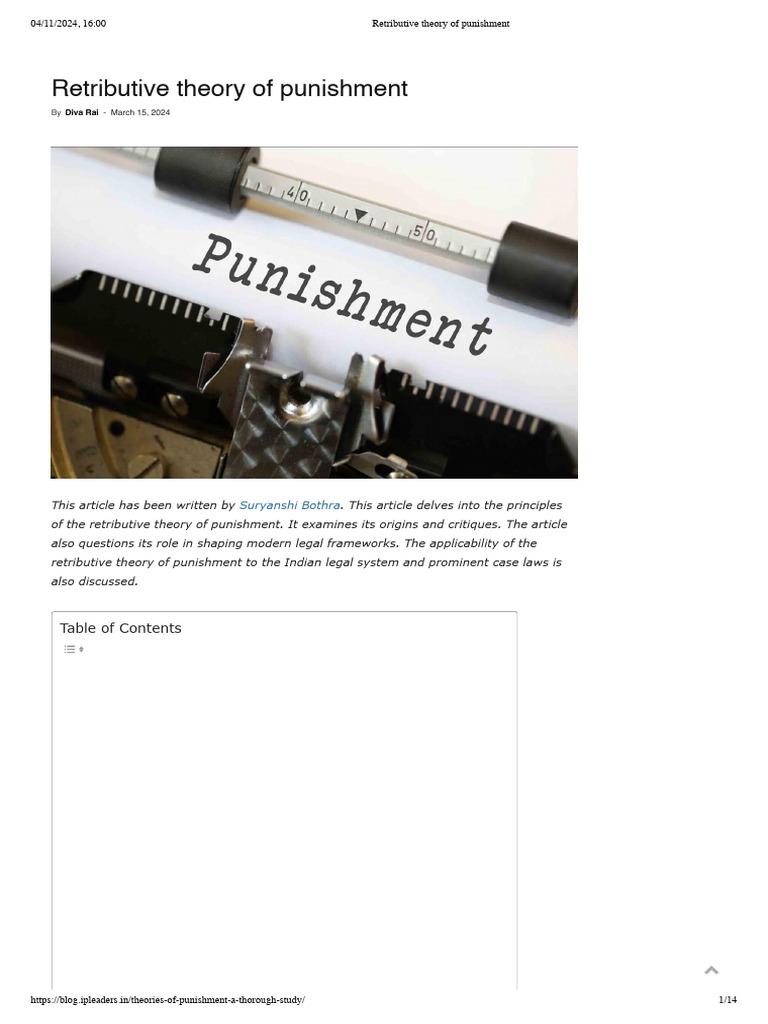 Retributive Punishment in India | PDF | Punishments | Crimes