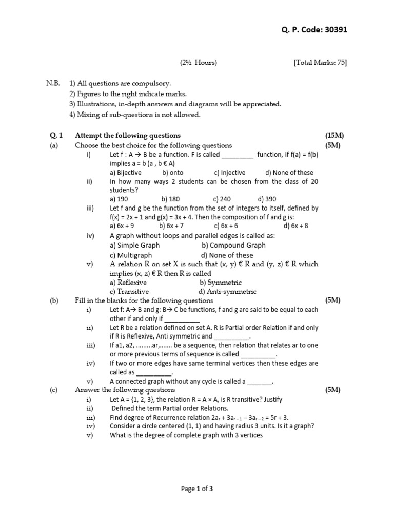Discrete Mathematics. (Sem-I) | PDF | Function (Mathematics ...
