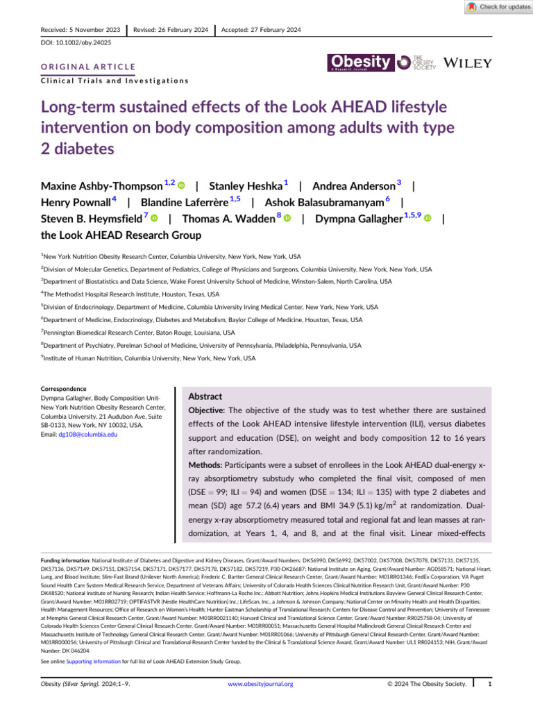 Long-term sustained effects of the Look AHEAD lifestyle intervention on body composition (Ashby ...