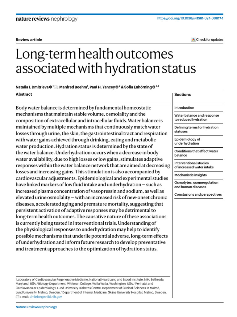 Long-Term Health Outcomes Associated With Hydration Status (Dmitrieva ...