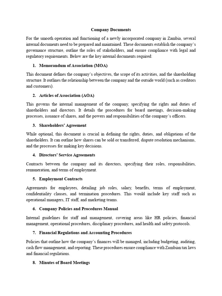 Company Documents Needed | PDF | Regulatory Compliance | Employment