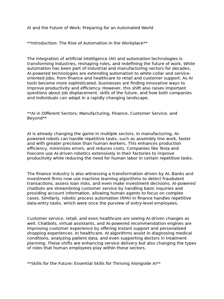 Ai And The Future Of Work Pdf Automation Artificial Intelligence
