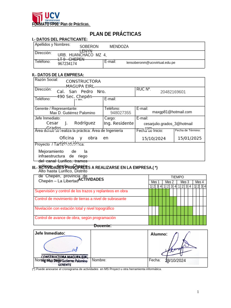 Formato FP06 - Plan de Practicas-Soberom | PDF | Ingeniería | Informática