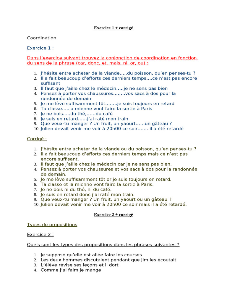 Exercices de Syntaxe et Corrigés | PDF | Clause | Syntaxe