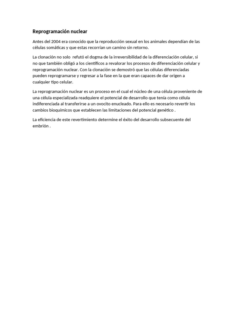 Reprogramación Nuclear | PDF | Salud y bienestar | Ciencia y matemáticas