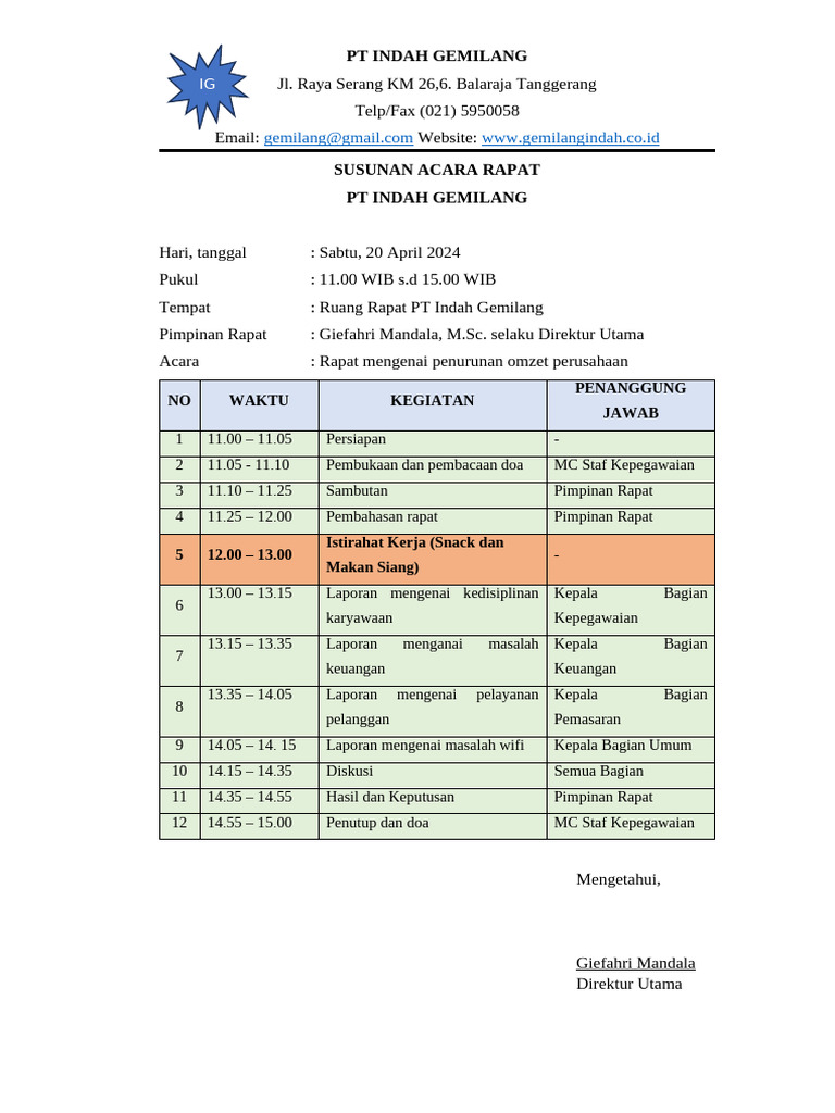 Susunan Acara Rapat | PDF