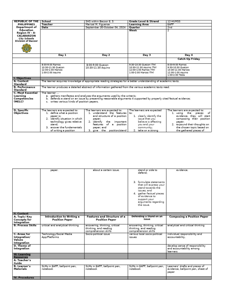 FIGUEROA - EAPP-Q2-Week-1-September 30-October 04, 2024 With CUF | PDF | Learning | Thought