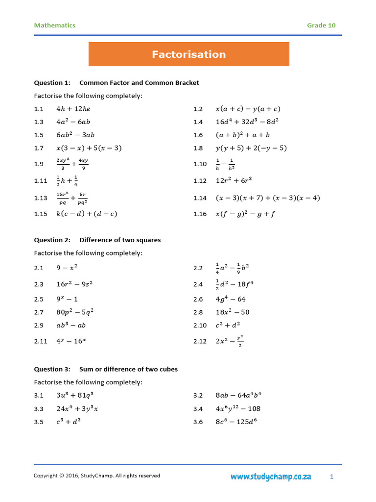 Gr10 Maths Factorisation | PDF | Factorization | Mathematics