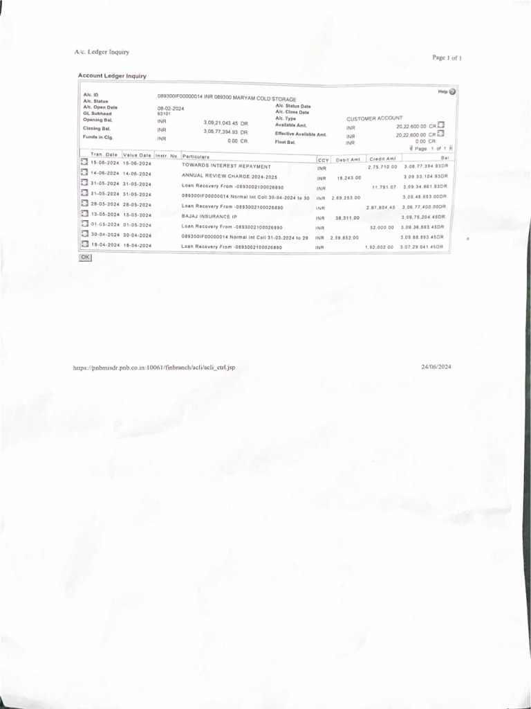 Maryam Cold Storage Statement 1 April 2024 to 24 June 2024 | PDF