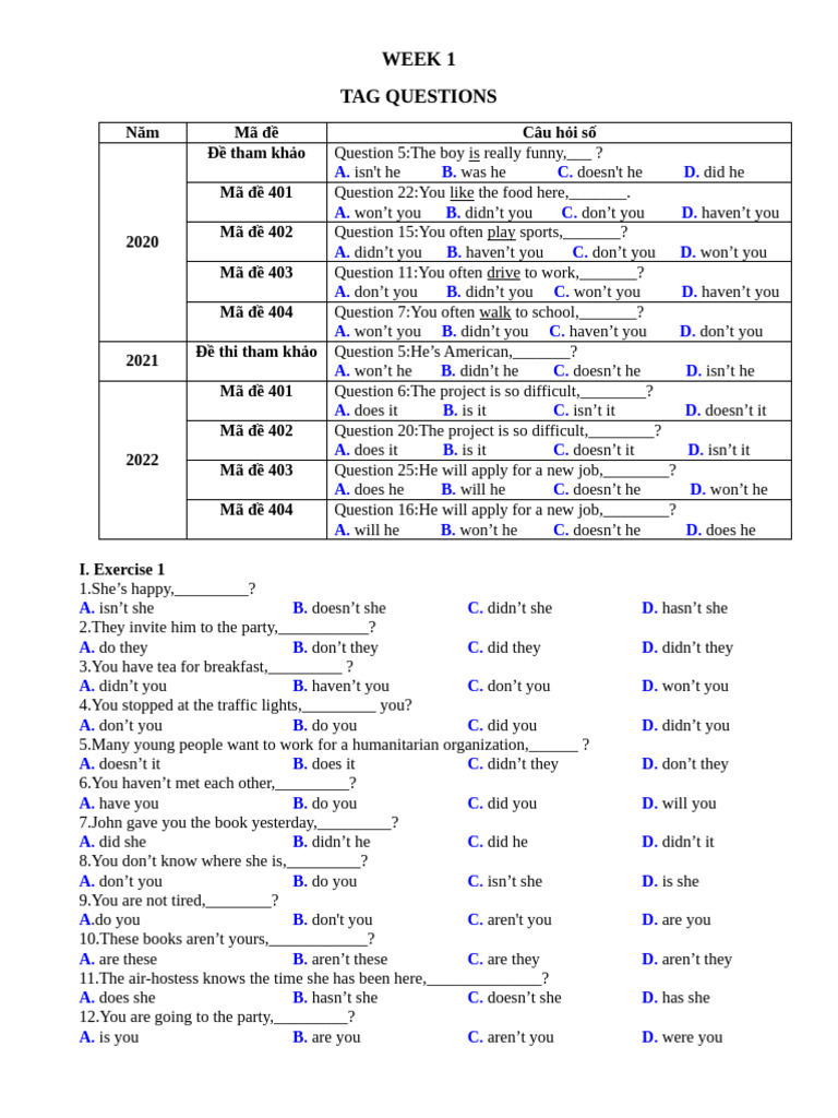 Tag Questions Practice Quiz | PDF