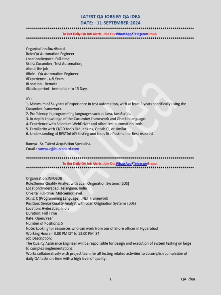 Latest QA Jobs 11 Sep 2024 | PDF | Software Development Process ...