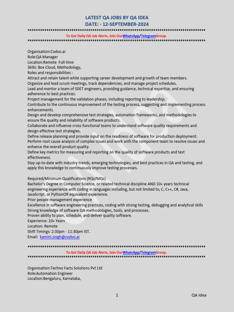 Latest QA Jobs 12 Sep 2024 | PDF | Software Testing | Quality Assurance