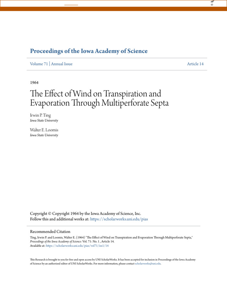 The Effect of Wind On Transpiration and Evaporation Through Multiperforate Septa | PDF ...