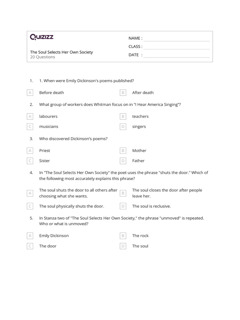 The Soul Selects Her Own Society | PDF | Poetry