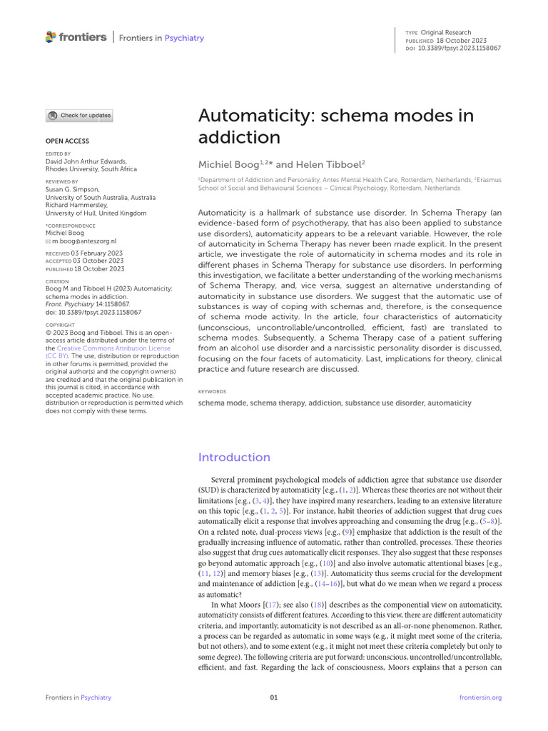 Art - Schema Modes Addic | PDF | Schema (Psychology) | Psychotherapy