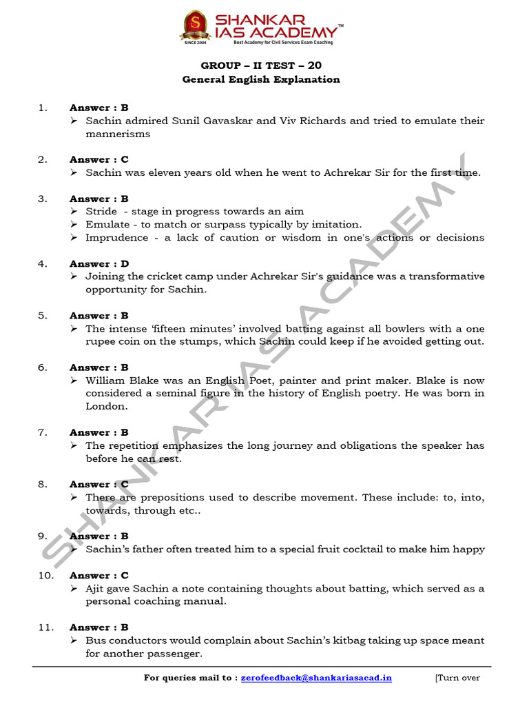 GR II Test 20 GE Explanations | PDF | Verb | Mark Twain