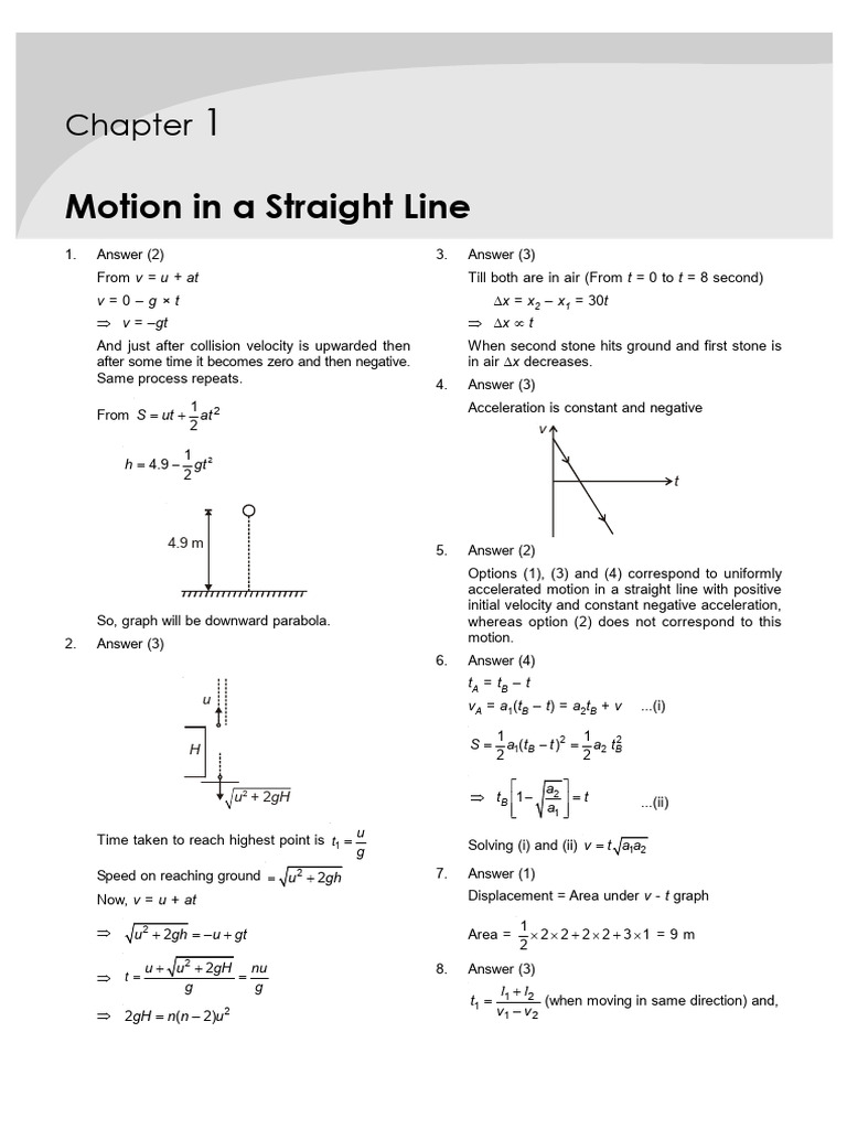 Motion in A Straight Linesolutions | PDF | Acceleration | Physics