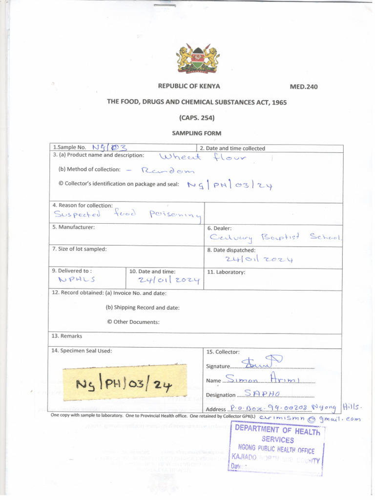 Food Sampling Form | PDF