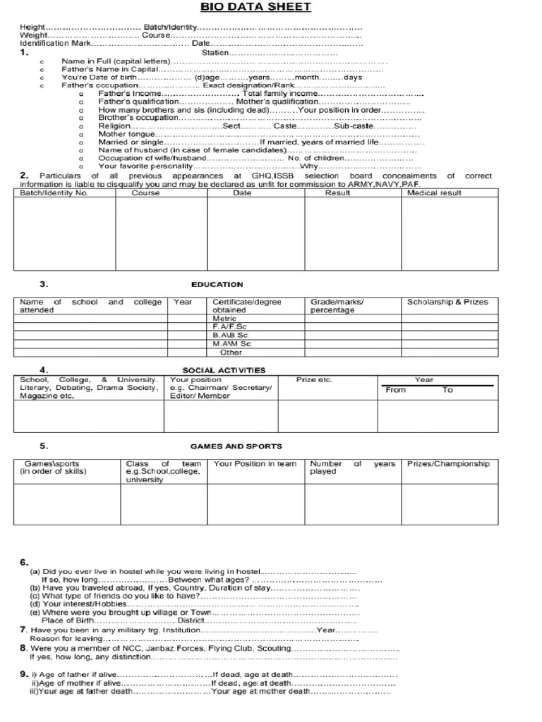 Bio Data Form | PDF