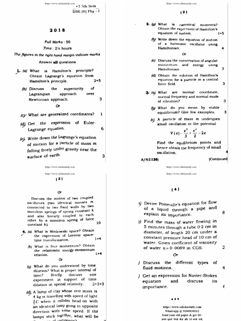 BSC 5 Sem Hons Physics Dse 1 2018 | PDF