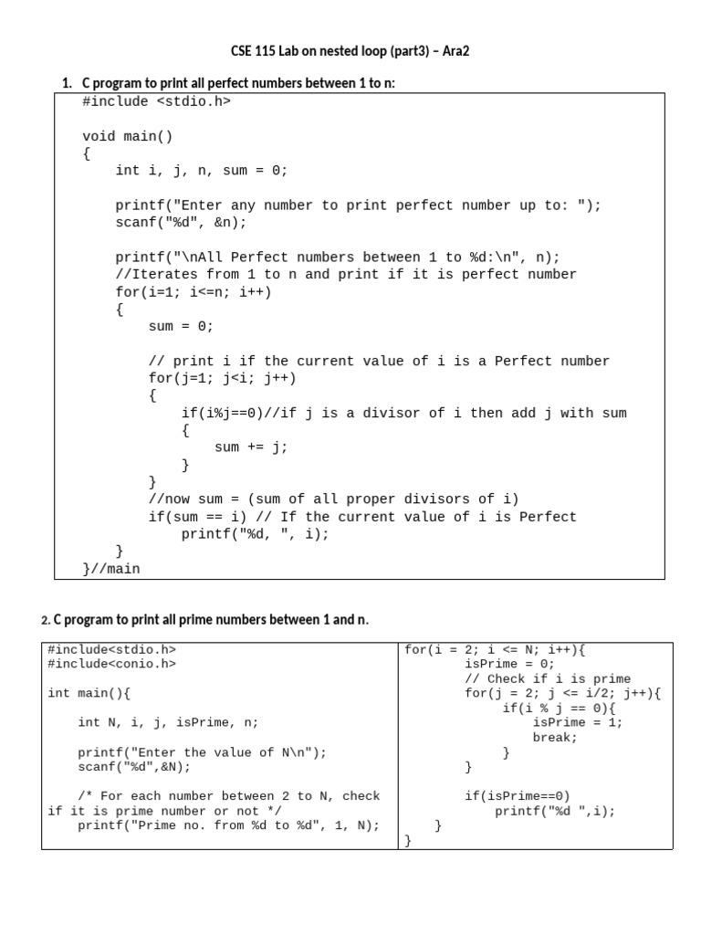 Cse115 Lab Manual 11 Nested - Loop - Part3 | PDF | Control Flow | Computer Programming