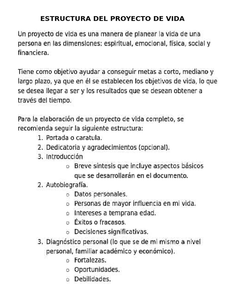 ESTRUCTURA DEL PROYECTO DE VIDA | PDF