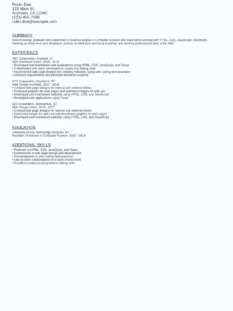Entry Level Web Developer Sample Resume | PDF