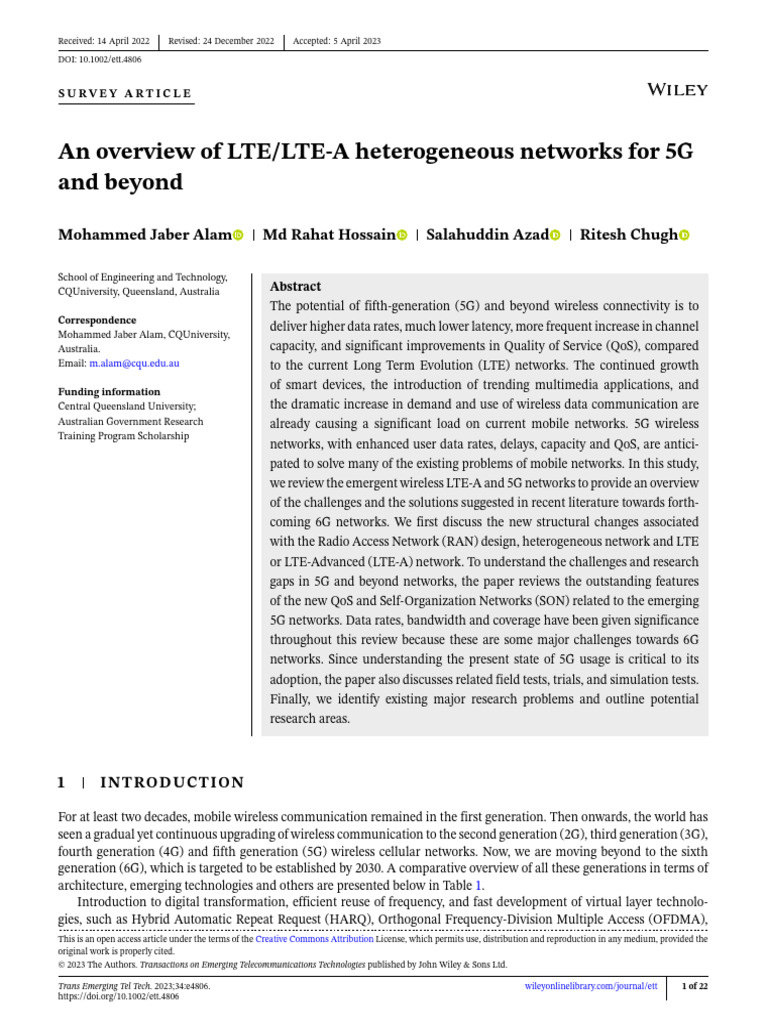 Transactions On Emerging Telecommunications Technologies - 2023 - Alam - An Overview of LTE LTE ...