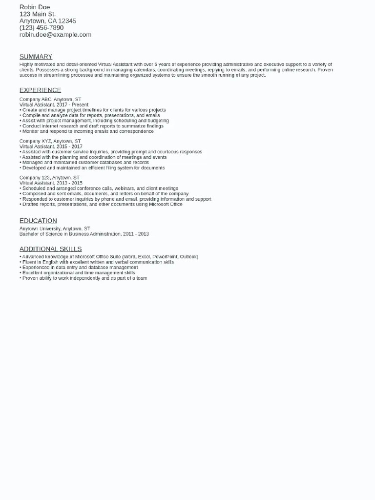 Va Sample Resume | PDF