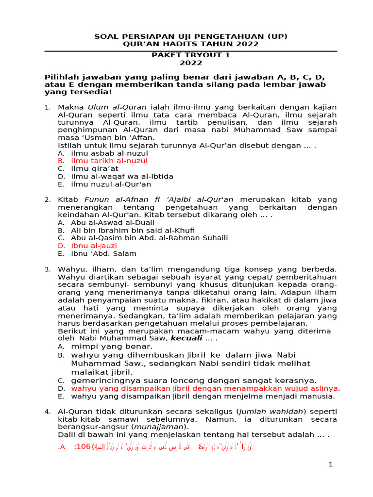 Soal Try Out Quran Hadits 2 | PDF | Agama & Spiritualitas