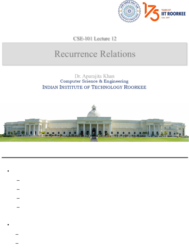 CSE101 L12-13 Recurrence | PDF | Recurrence Relation | Function (Mathematics)