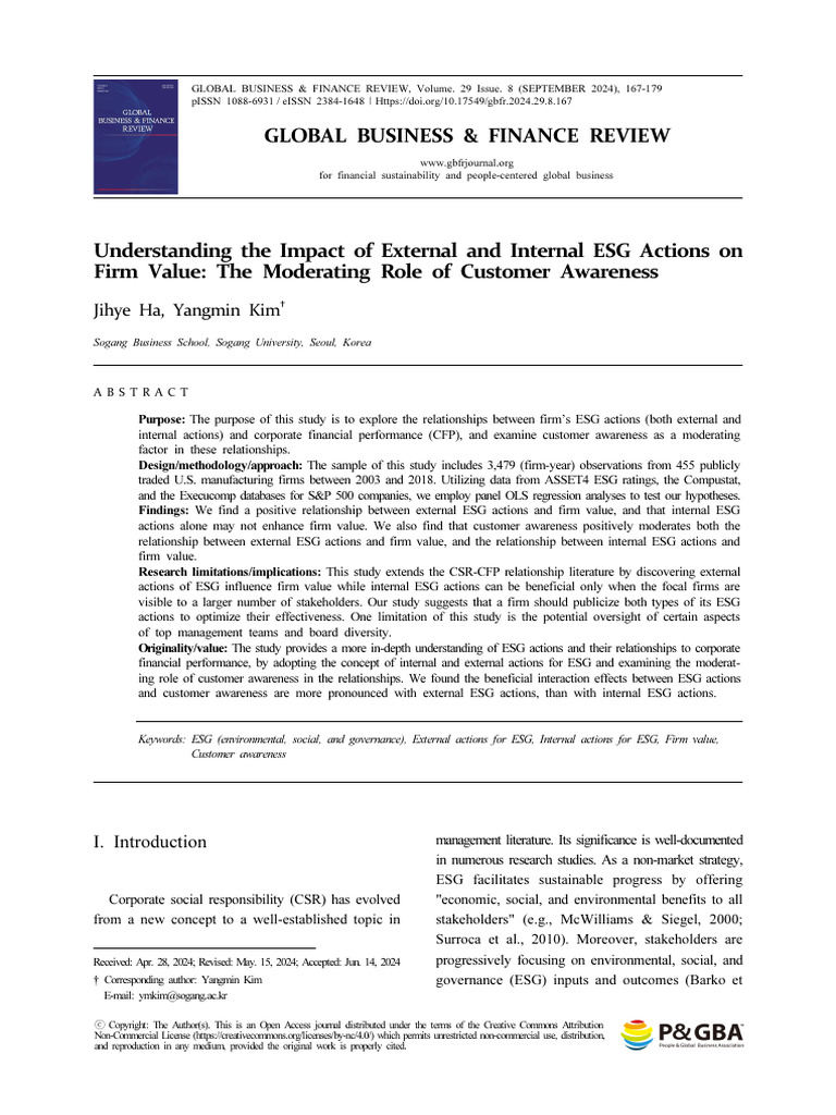ESG Actions and Firm Value Insights | PDF | Corporate Social ...