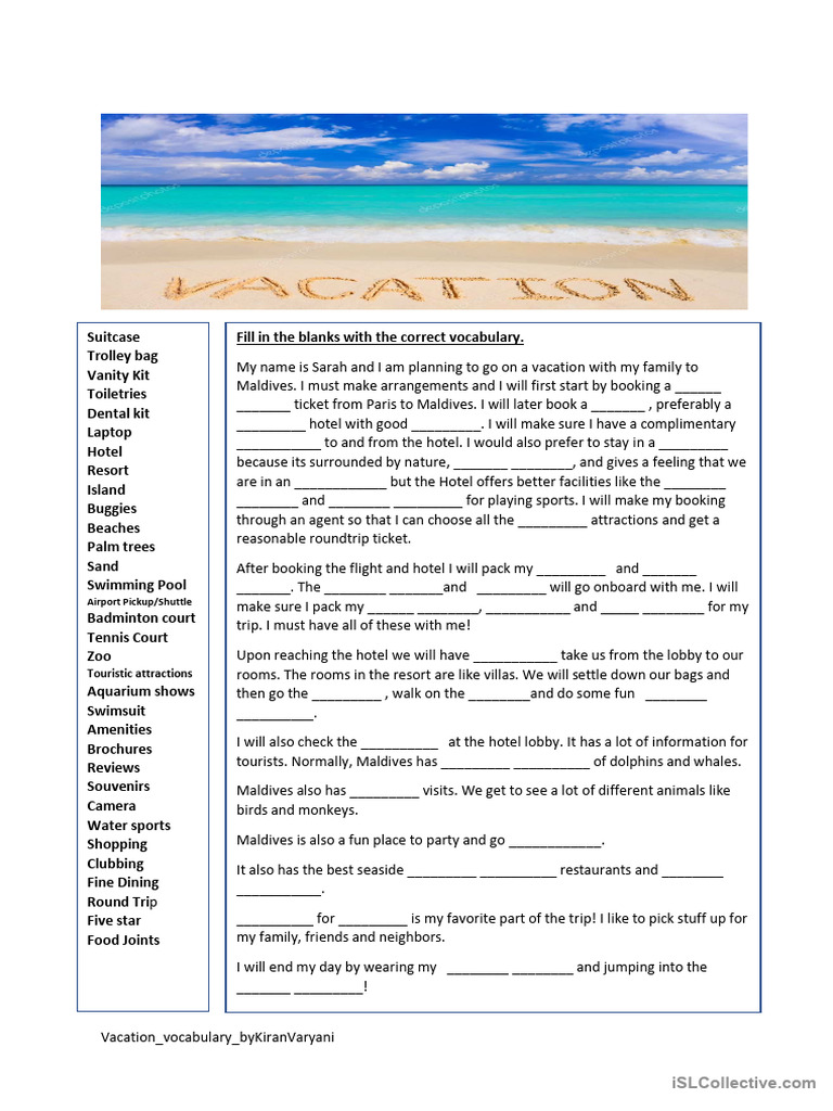 Going On Vacation-Vocabulary | PDF | Hotel | Resort