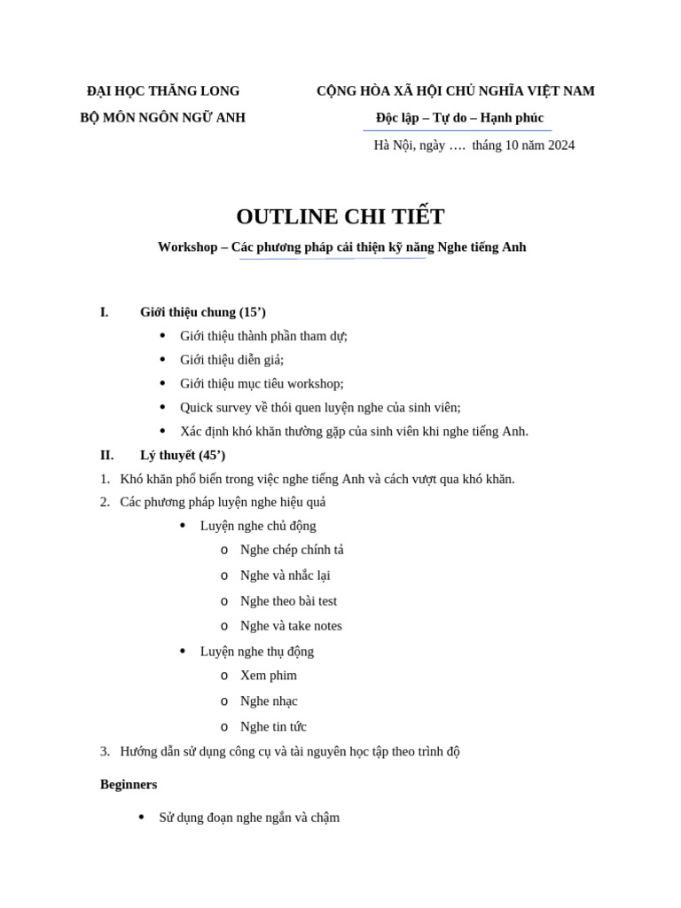 Outline Chi Tiết - Workshop - Lis | PDF