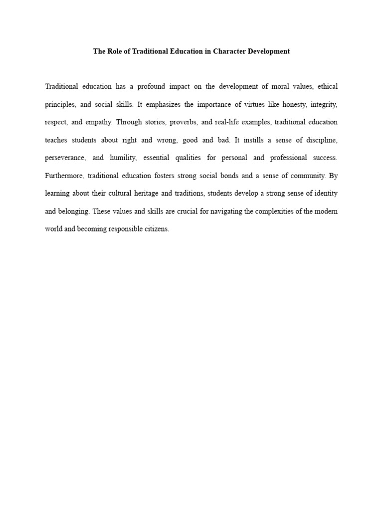 The Role of Traditional Education in Character Development | PDF