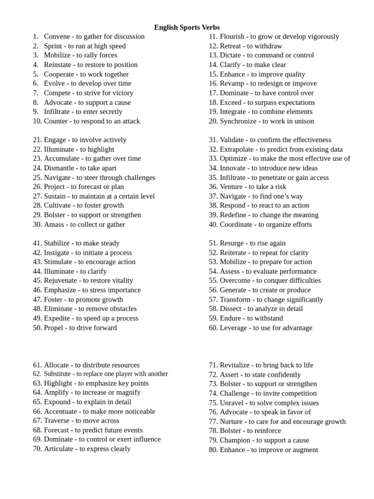 English Sports Verbs | PDF | Self-Improvement