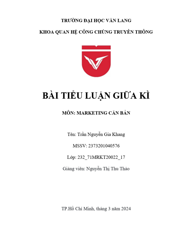 Trannguyengiakhang 2373201040576 MKTCB | PDF