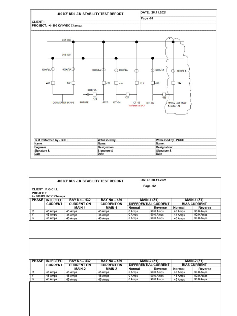 400KV BUS - 1B Stability Test | PDF | Electric Power | Electric Power ...
