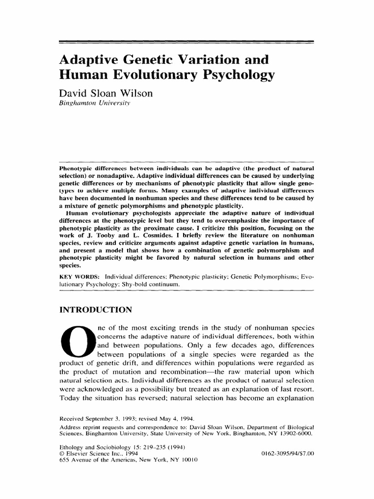 Adaptive Genetic Variation and Human Evolutionary Psychology | PDF ...