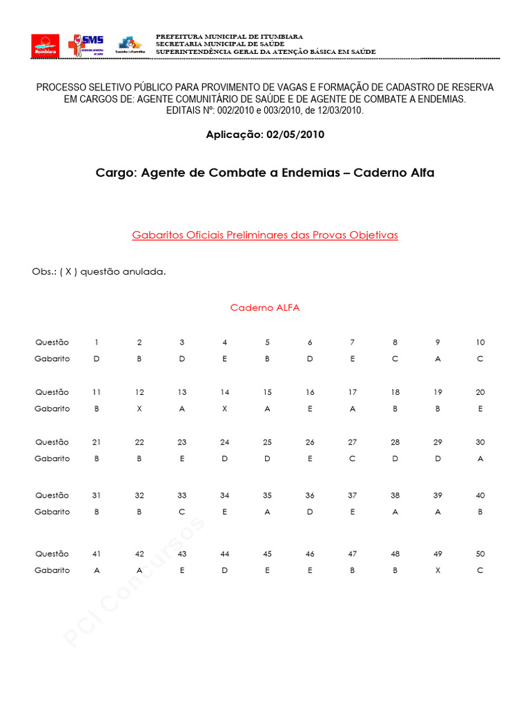 Gabarito Prova Alfa Ace Preliminar | PDF