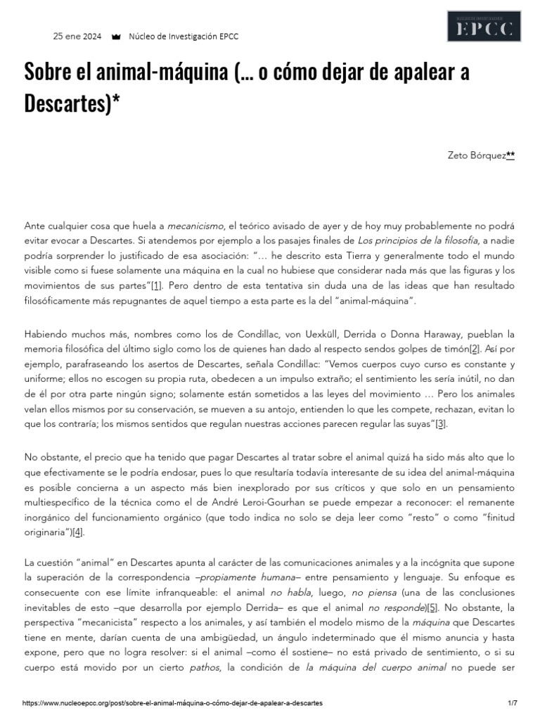 Animal-máquina: Descartes y su legado | PDF | René Descartes | Pensamiento
