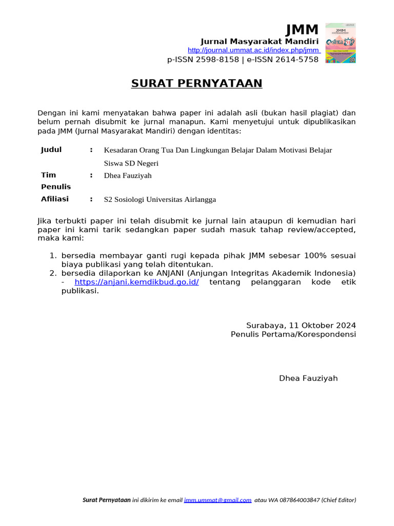 Surat Pernyataan JMM | PDF | Ilmu Sosial