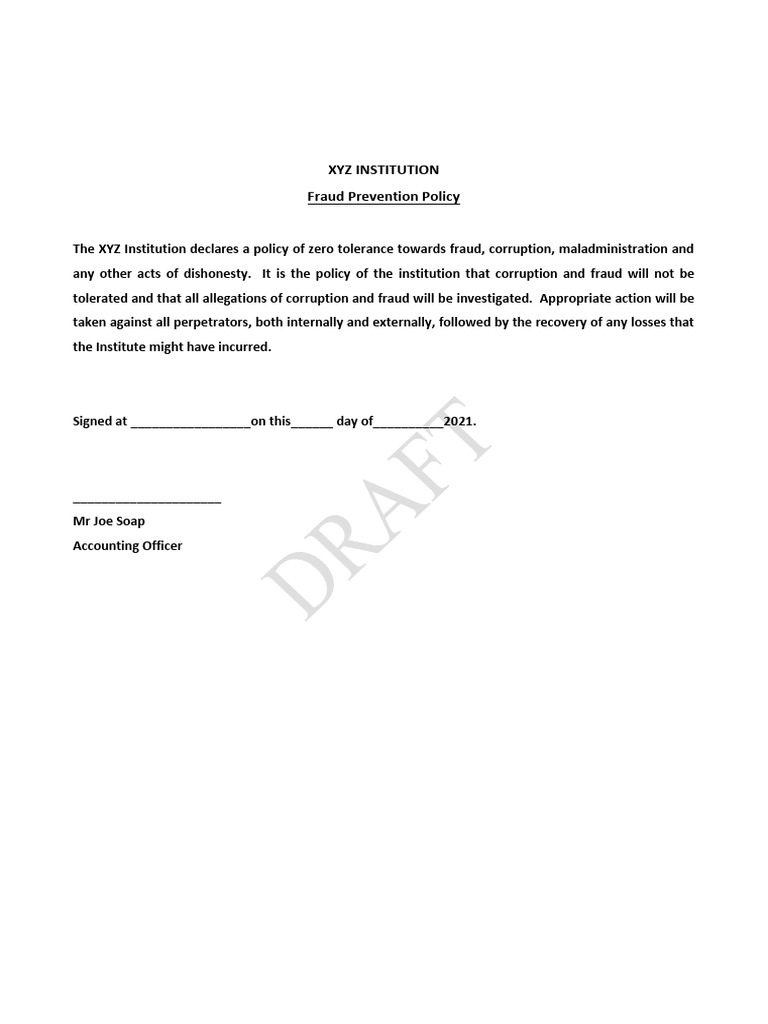 Fraud Prevention Policy Template | PDF | Internal Audit | Risk Management