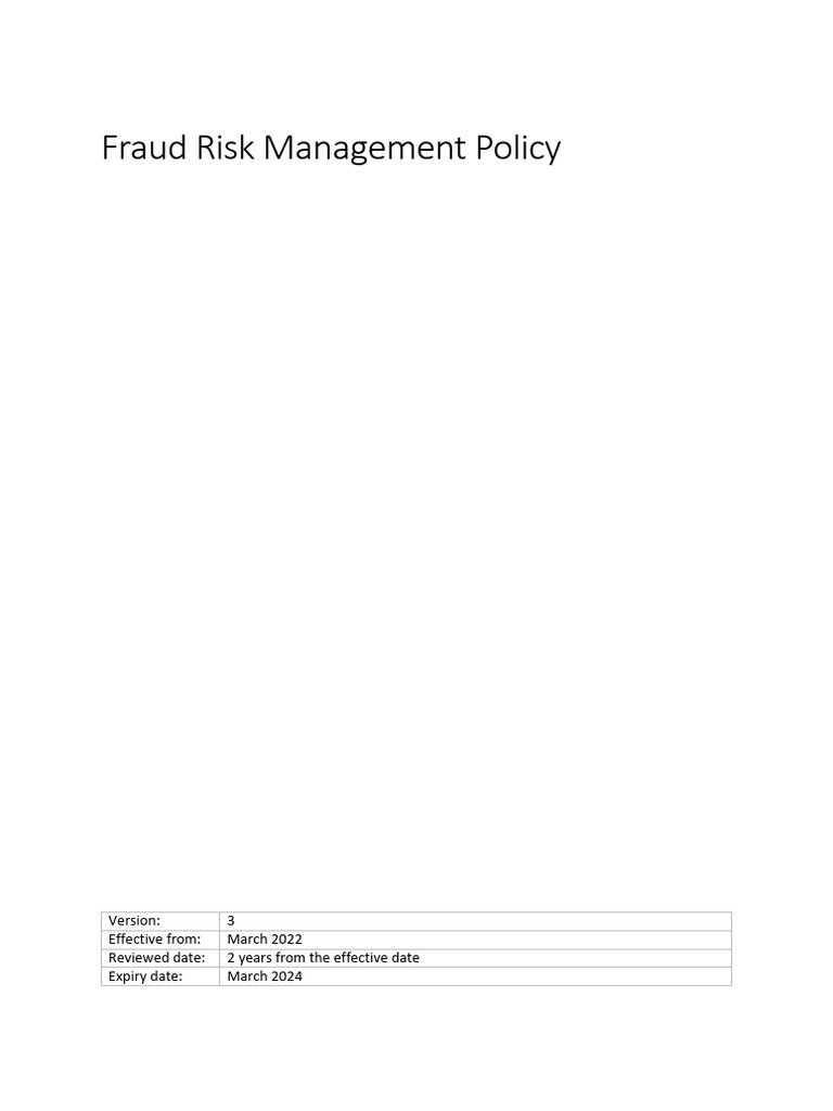 Fraud Risk Management Policy 2022 | PDF | Fraud | Risk