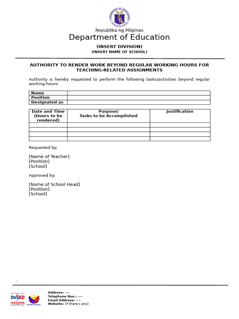 Authority To Render Work Beyond Regular Work Hours | PDF